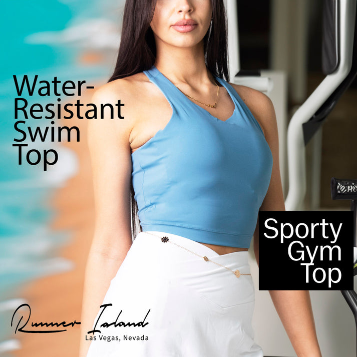 Runner Island Womens Light Blue Run to Swim Sports Bra Tank Top ...