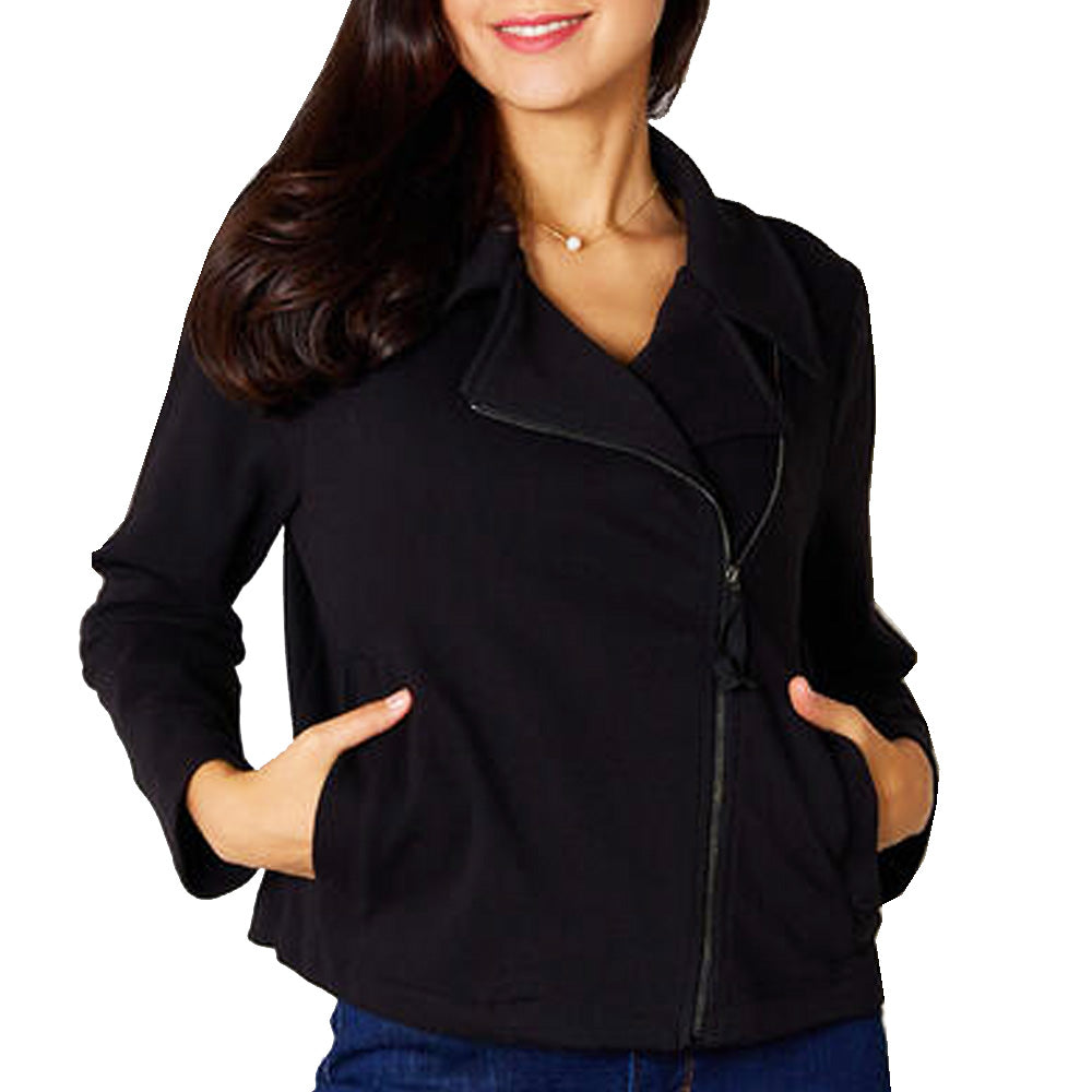 Womens Black Zip-Up Jacket with Pockets – Runner Island®
