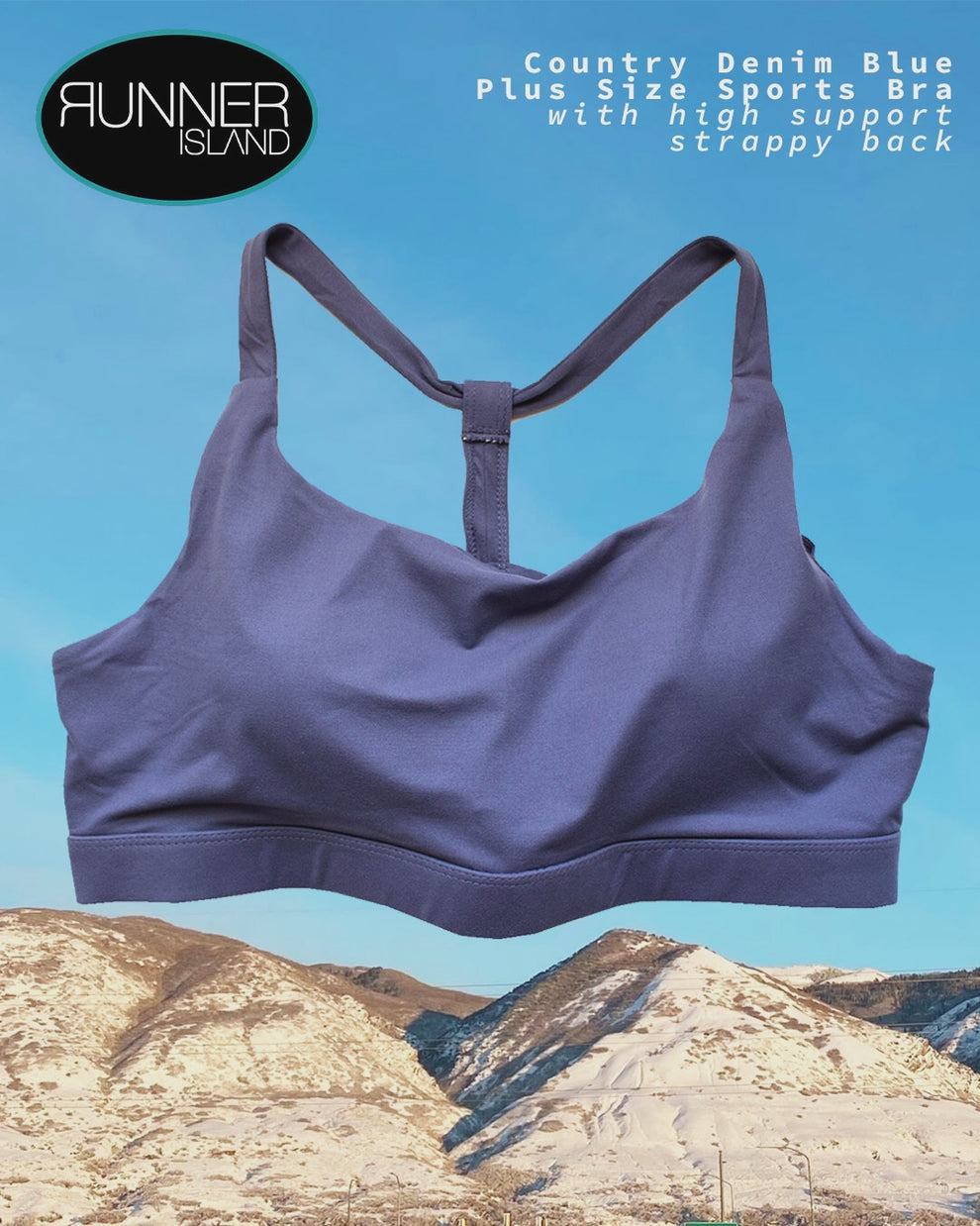 Runner Island Plus Size Country Denim Blue Sports Bra – Runner Island®